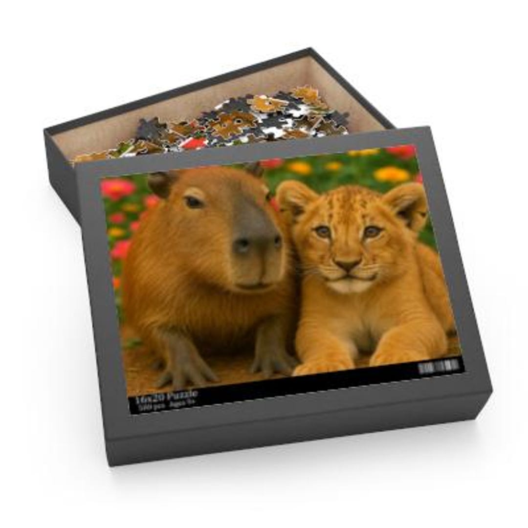Adorable Capybara and Baby Lion Puzzle - Etsy