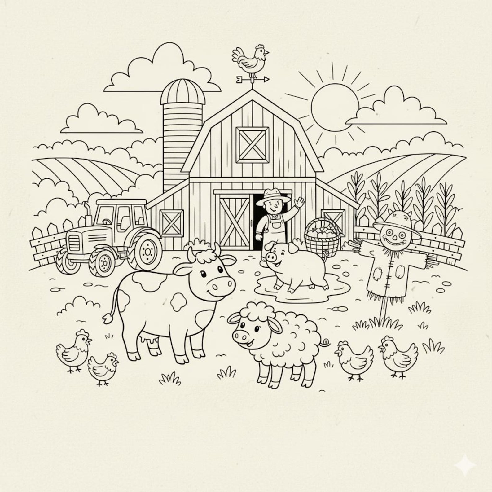 Farm Animal Coloring Pages Bundle | Farm Coloring Pages Set | Cow ...