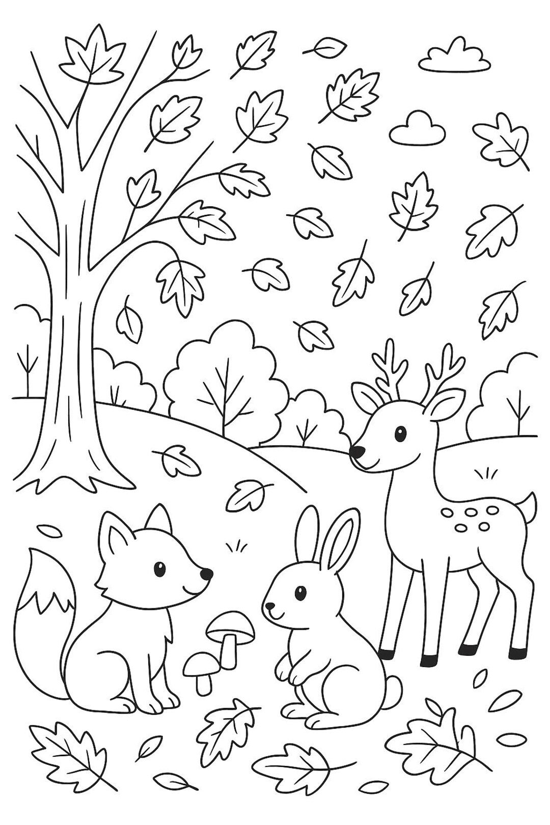 Autumn Coloring Page With Animals "autumn Coloring Page Forest Animals ...