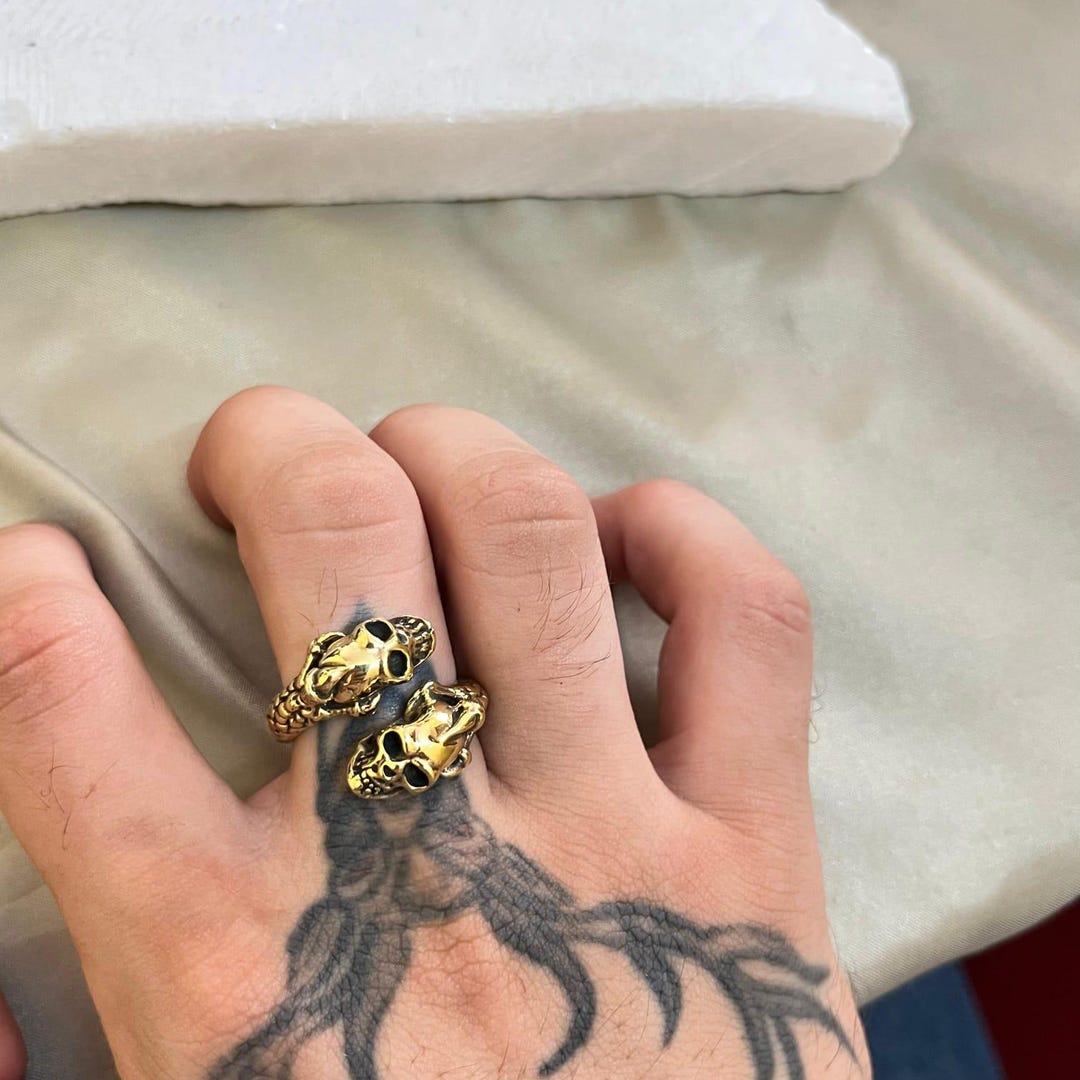 Double Skull Ring for Men | Gothic Open Band Ring | Adjustable Skull ...