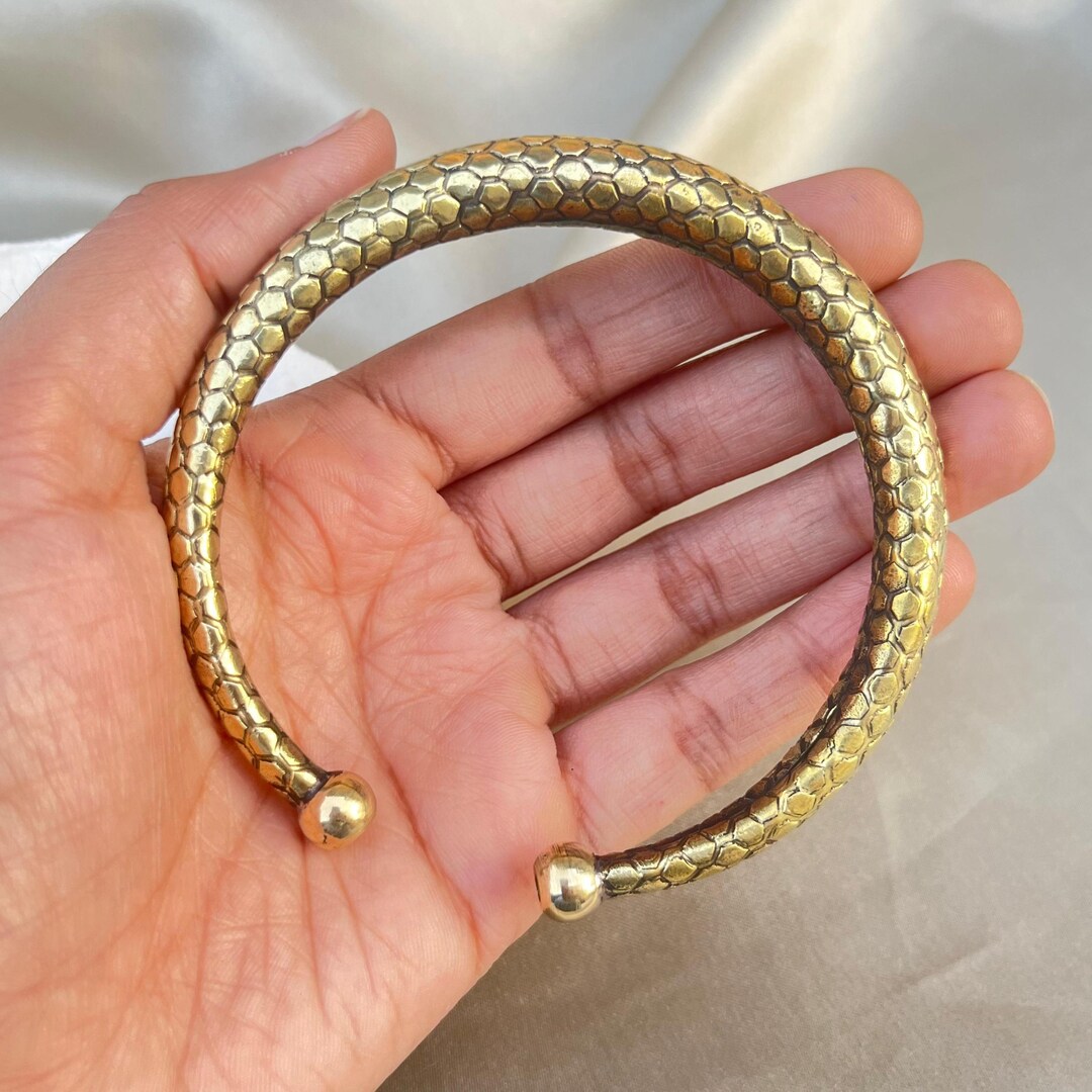 Serpent Scale Brass Cuff | Tribal Gold Plated Snake Bangle | Textured ...
