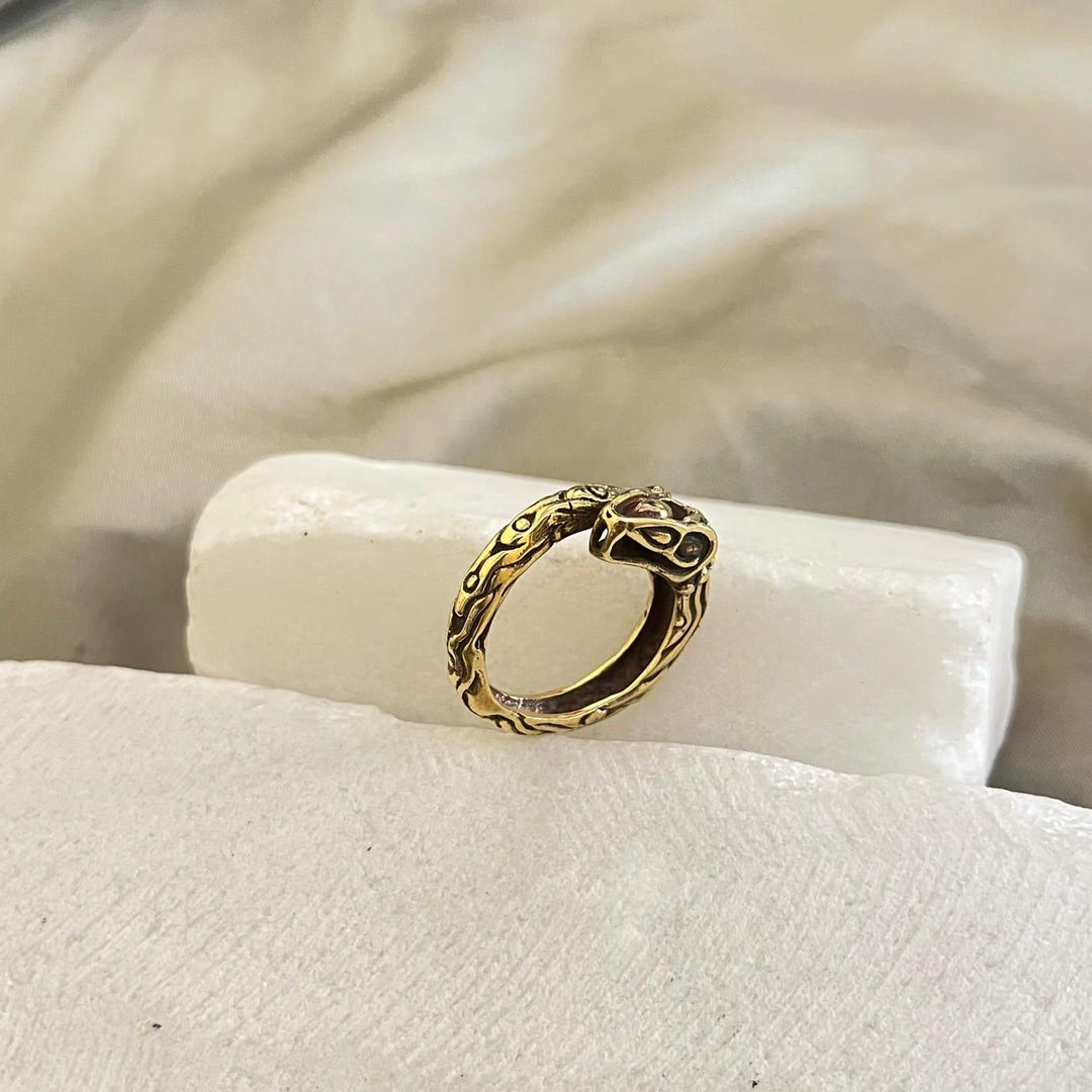 Men's Serpent Ring | Coiled Snake Brass Ring | Bold Reptile Vintage ...