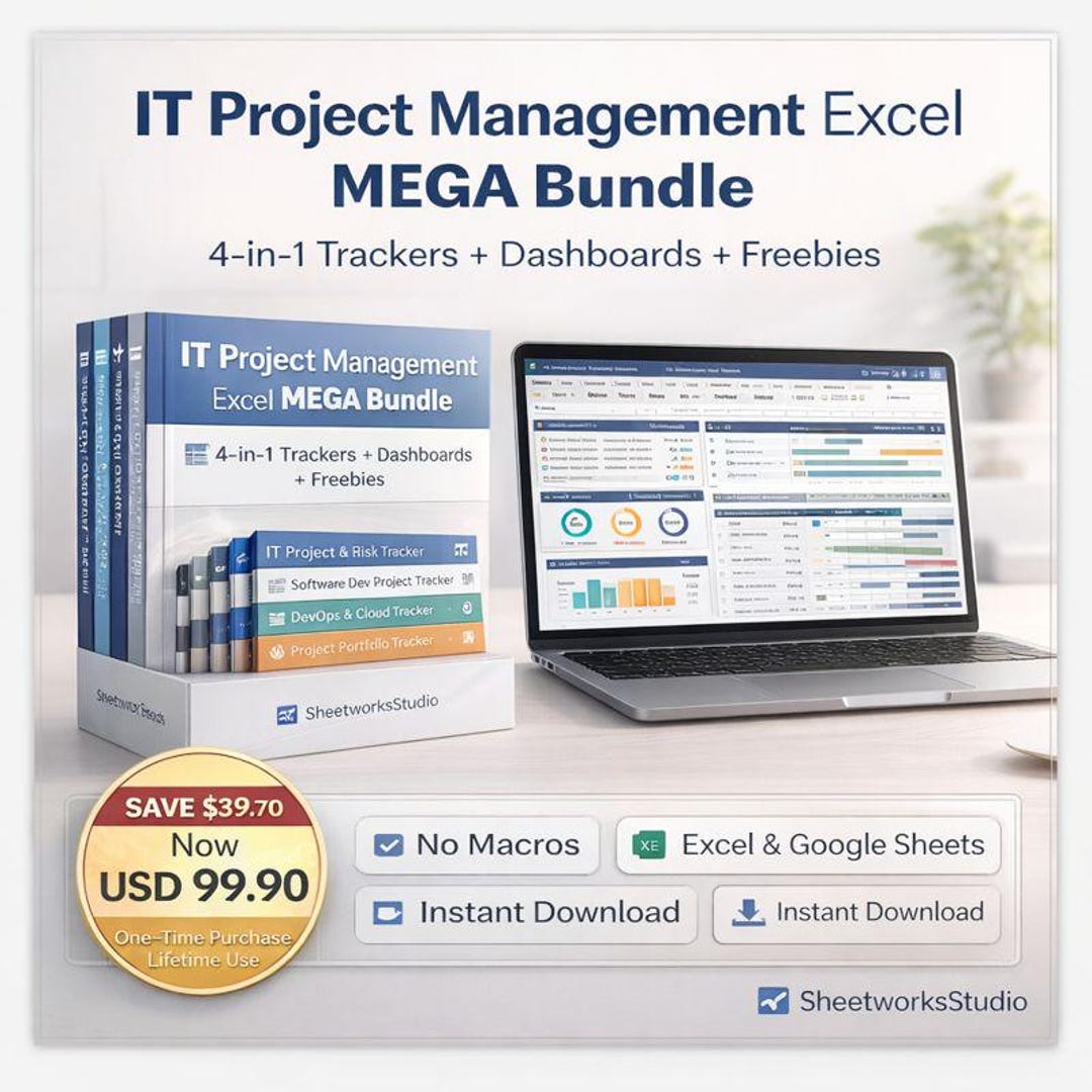 IT Project Management Excel MEGA-Bundle – 4-in-1 Project, Software, DevOps & Portfolio Tracker ...