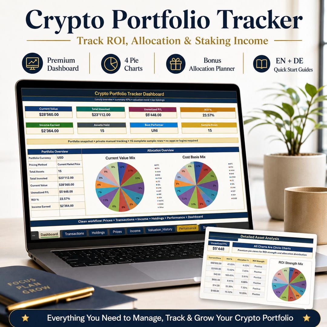 Crypto Portfolio Tracker Excel | Crypto Dashboard, ROI & Allocation ...