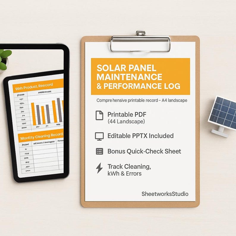 Solar Panel Maintenance Logbook | Printable PDF & Editable PPTX ...