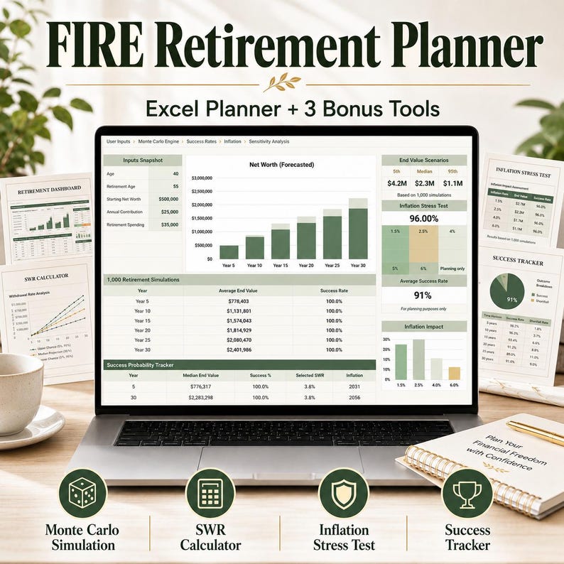 FIRE Retirement Planner Excel Template | Early Retirement Calculator ...