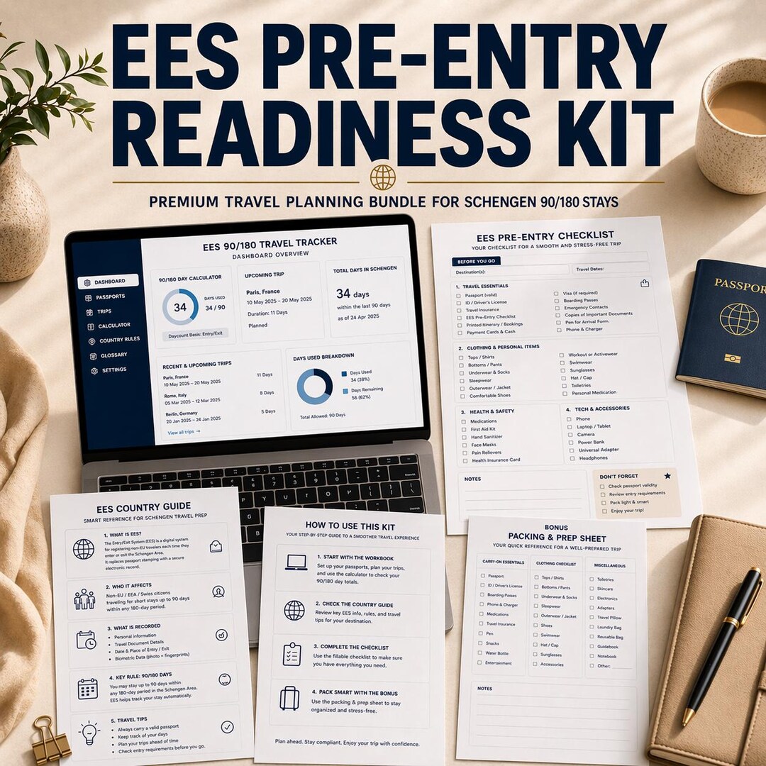 EES Pre-entry Readiness Kit | Schengen 90/180 Days Tracker Excel + 2 ...