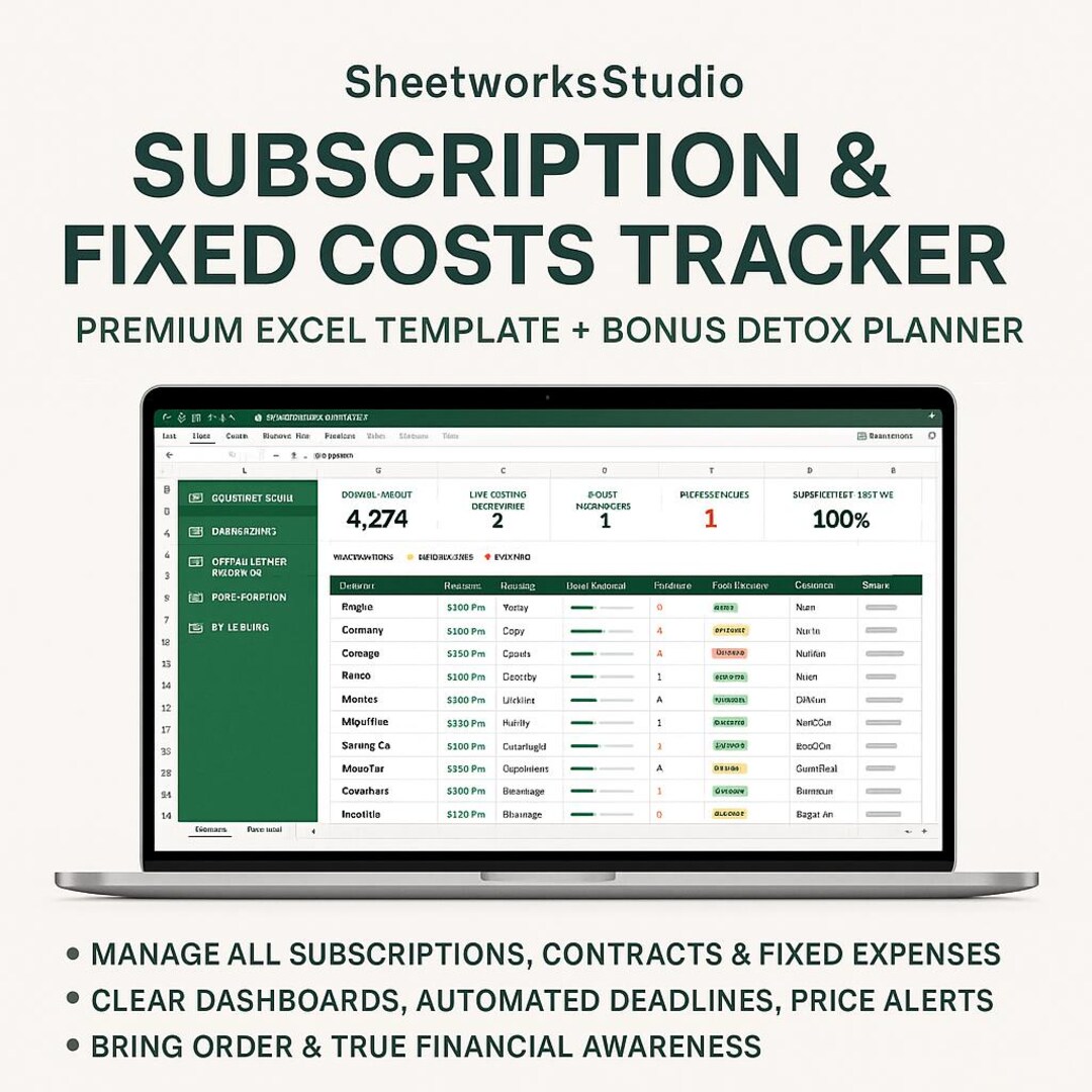 Subscription & Fixed Costs Tracker · Excel Budget Planner · Contract ...