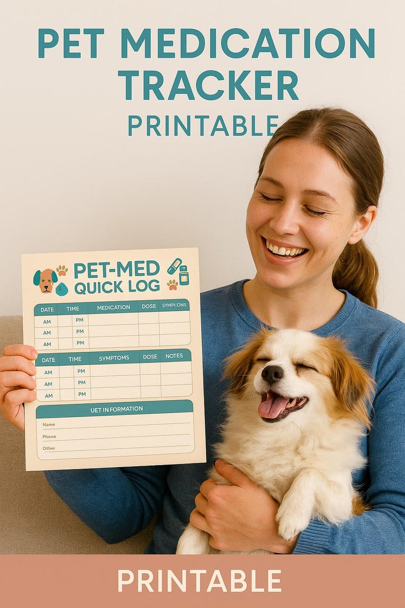 Pet Medication Tracker Printable | Dog & Cat Daily Am/pm Log | Vet ...