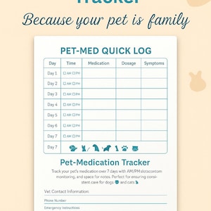 Pet Medication Tracker Printable | Dog & Cat Daily Am/pm Log | Vet ...