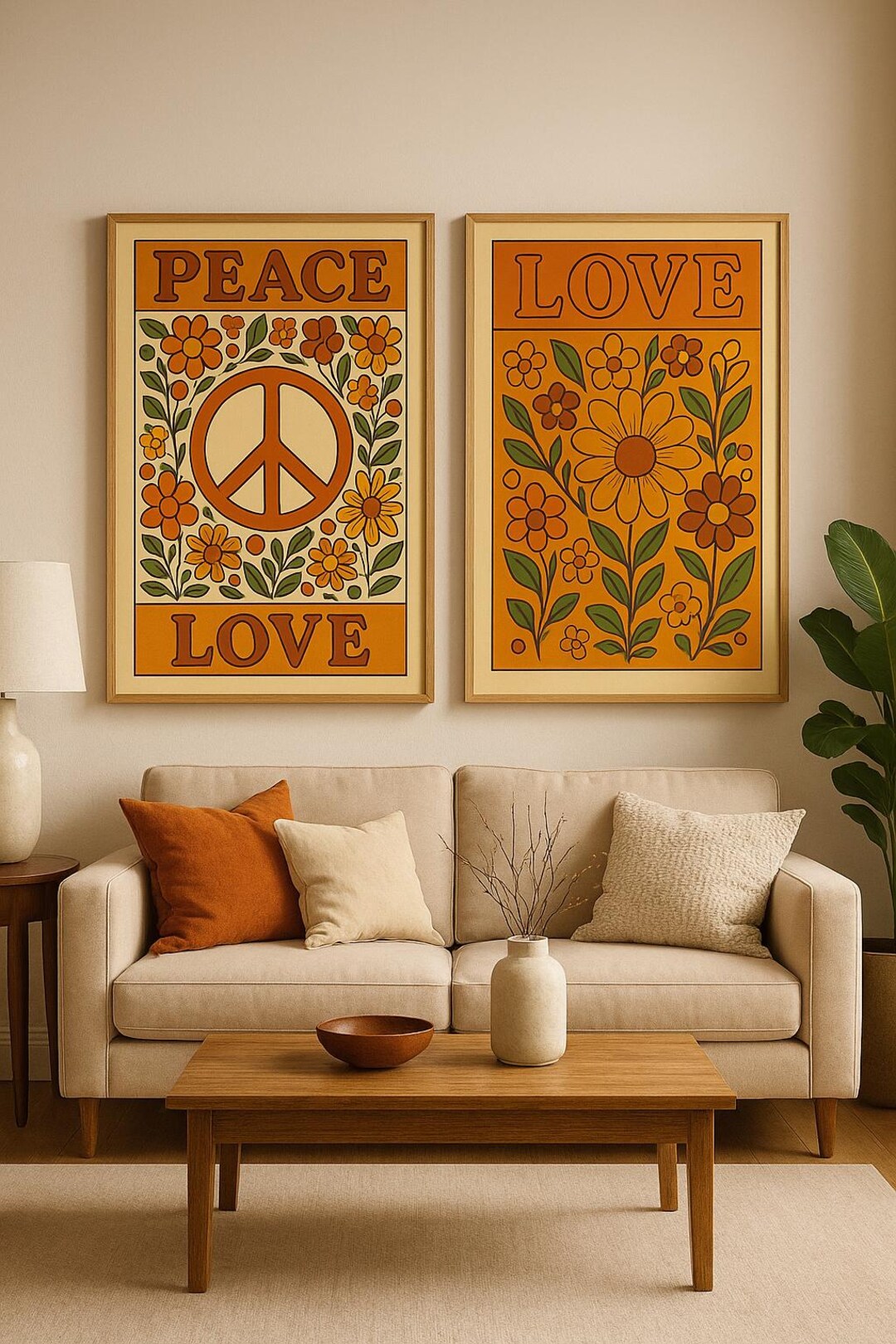Retro Flower Power Poster Set – 70s Boho Wall Art – 5 Plus 2 Gratis ...