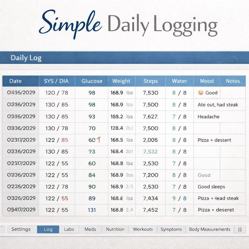 Health Tracker Template (excel + Google Sheets Compatible) | Blood ...