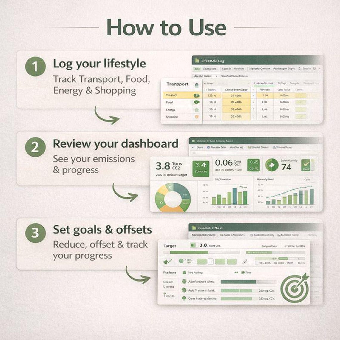 Carbon Footprint Dashboard Excel Template + Freebie Eco Planner | CO2 ...