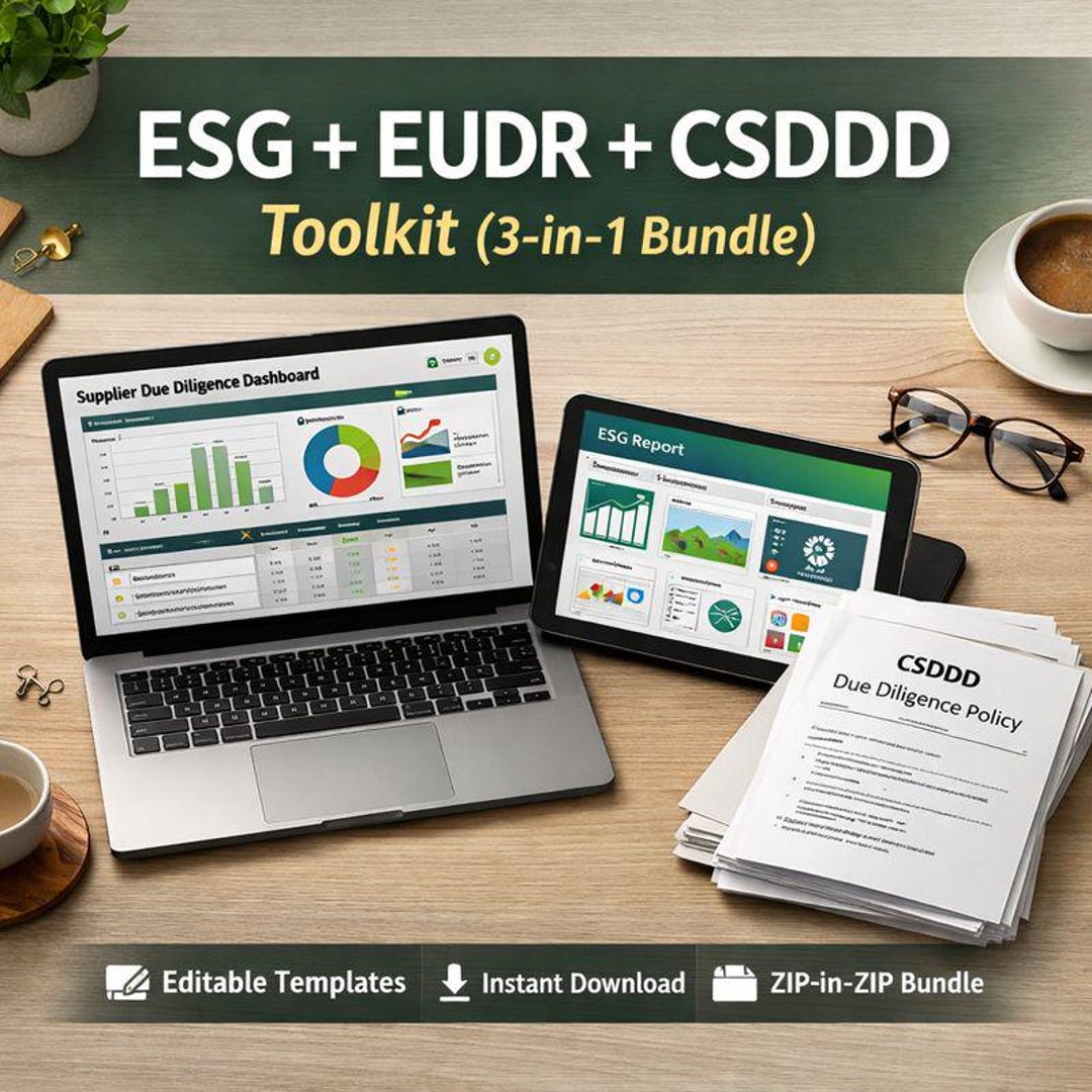 ESG, EUDR & CSDDD Toolkit (3-in-1 Bundle) | Excel, Word and Powerpoint ...