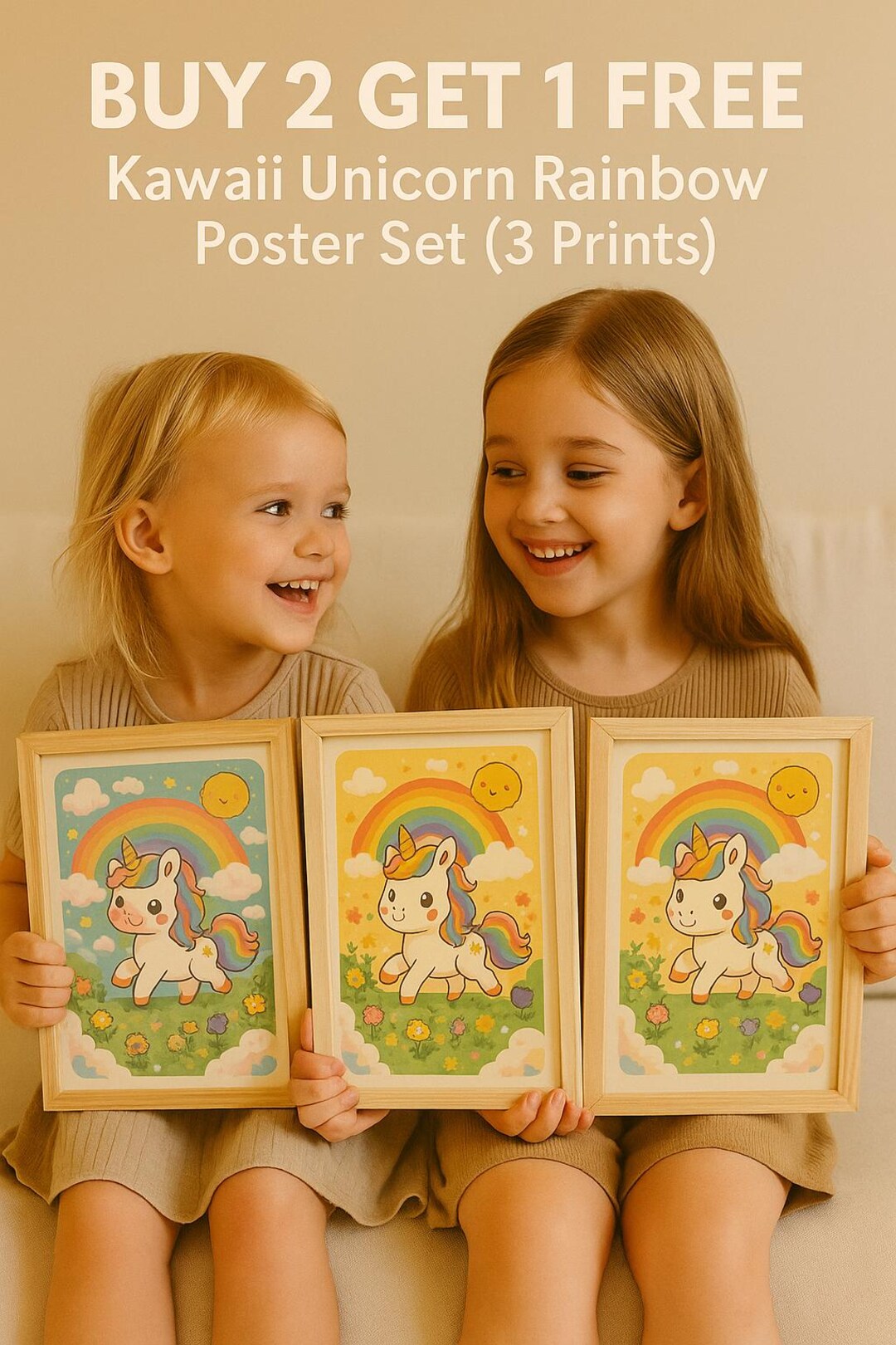 Buy 2 Get 1 Free – Kawaii Unicorn Wall Art Set | 3 Printable Rainbow ...