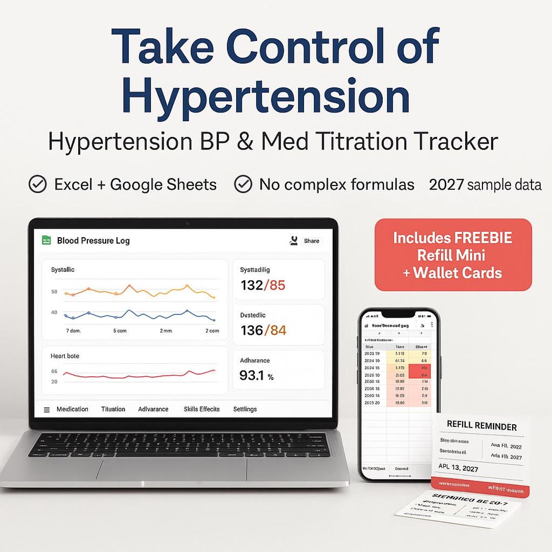 Hypertension BP Tracker (excel & Google Sheets) • Medication Titration ...