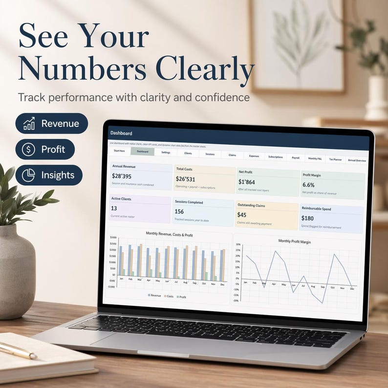Therapist Finance Tracker Excel Template | Practice Bookkeeping, Income ...