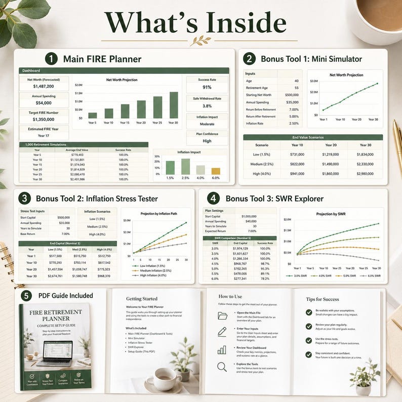 FIRE Retirement Planner Excel Template | Early Retirement Calculator ...