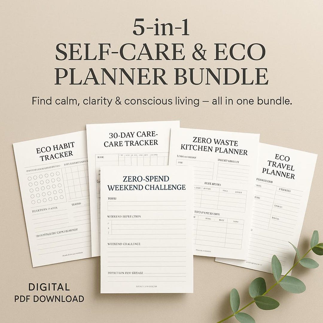 5-in-1 Self-care & Eco Planner Bundle | Mindfulness, Zero Waste, Habit ...