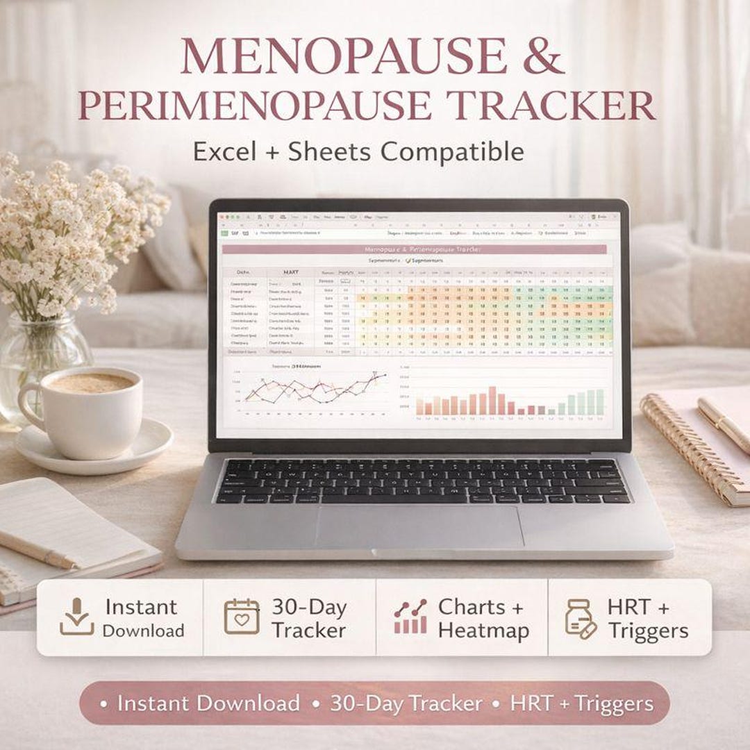 Menopause & Perimenopause Tracker Spreadsheet | HRT Symptom + Trigger ...