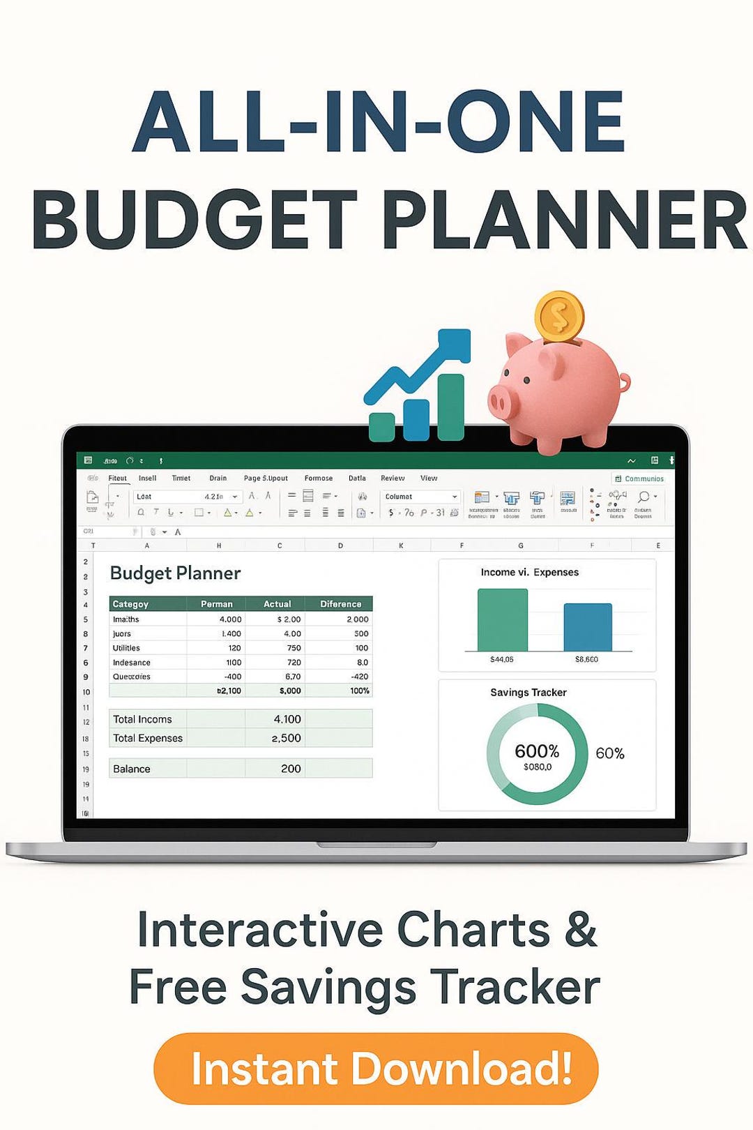 All-in-one Excel Budget Planner With Interactive Charts & Free Savings ...