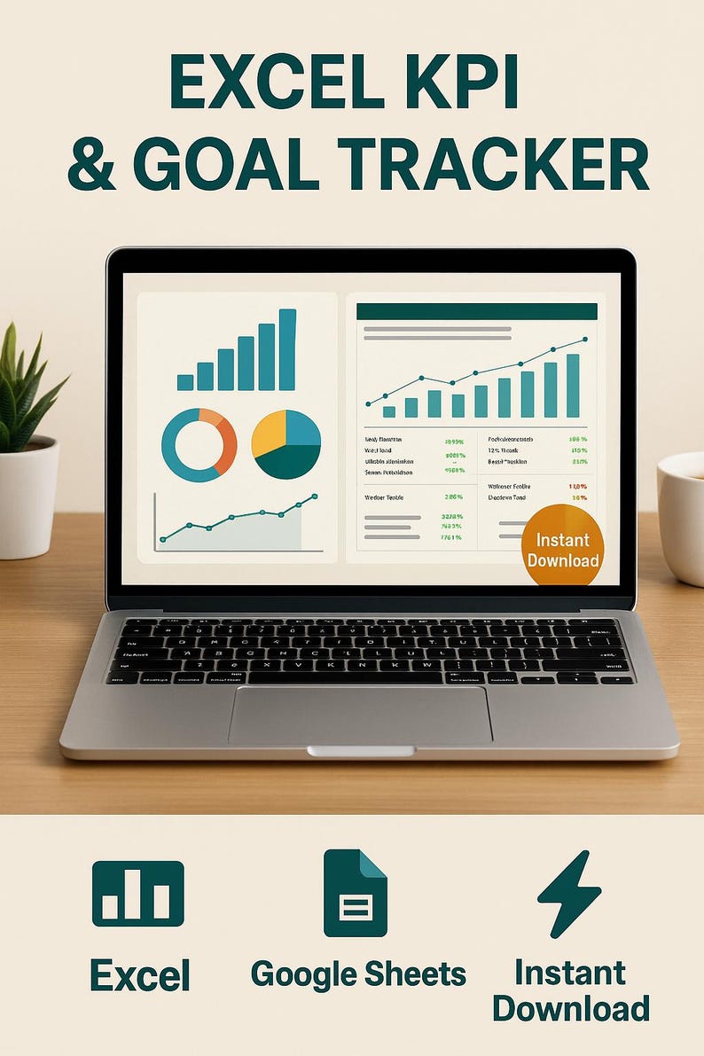Excel KPI Tracker & Goal Dashboard | Business Growth Spreadsheet | Goal ...