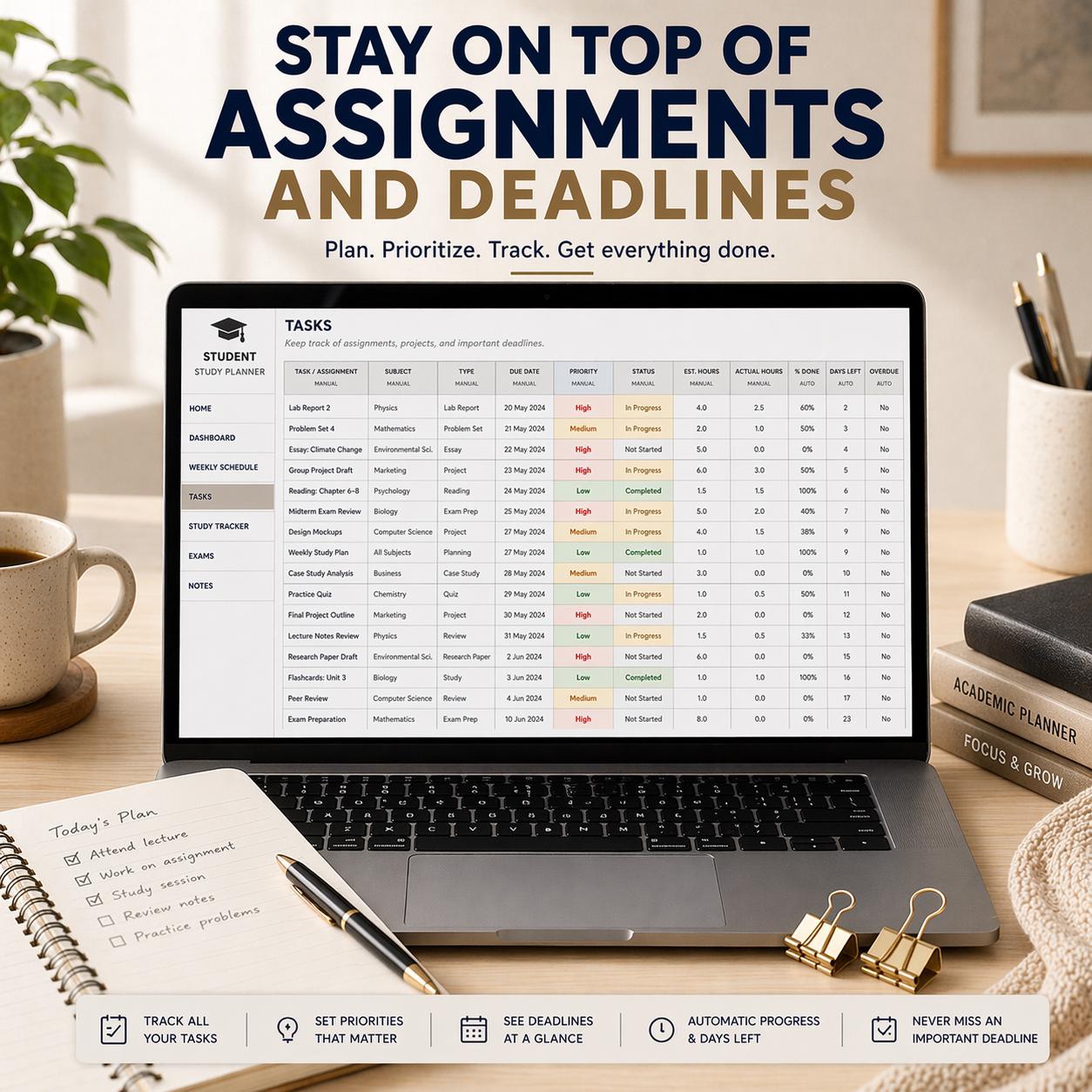 Student Planner Excel | Study Planner, Study Tracker, Exam Planner ...