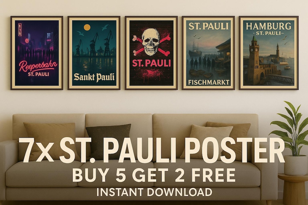 7× St. Pauli Poster Set | Reeperbahn Wall Art | Buy 5 Get 2 Free ...