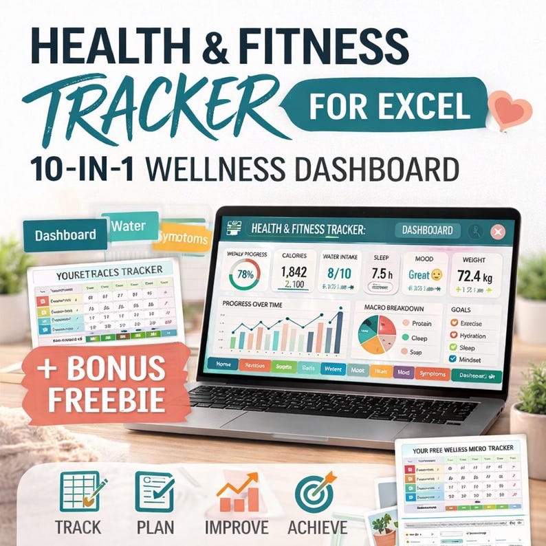 Health & Fitness Tracker Excel Template | 10-in-1 Tracker for Nutrition ...