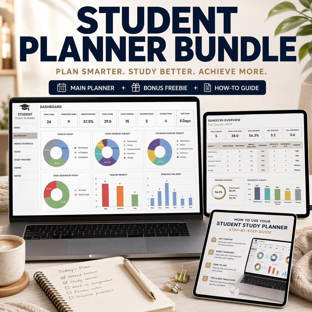 Student Planner Excel | Study Planner, Study Tracker, Exam Planner ...