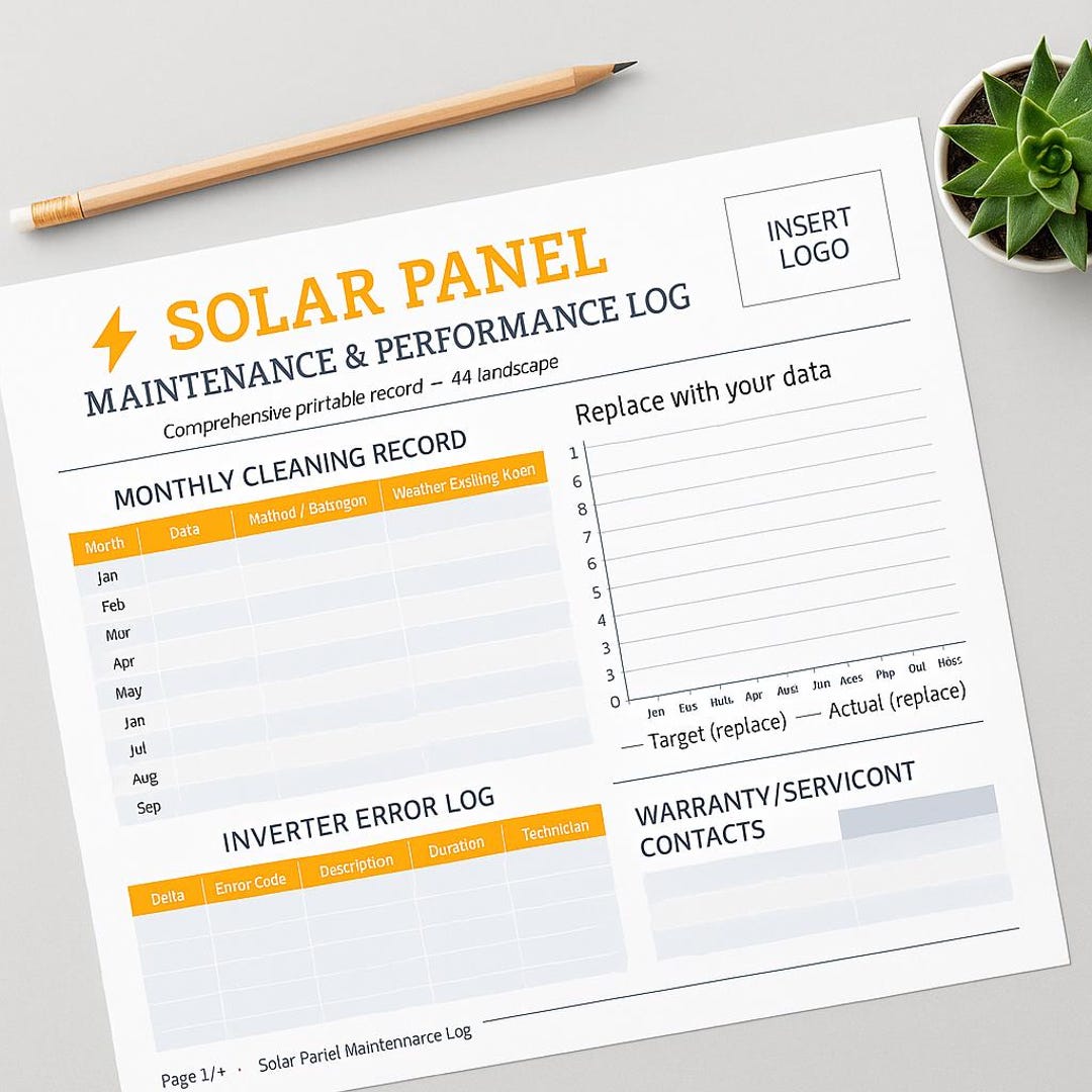 Solar Panel Maintenance & Performance Log Template | Printable A4 ...