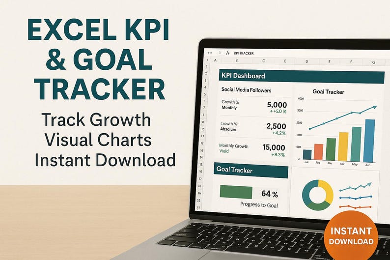 Excel KPI Tracker & Goal Dashboard | Business Growth Spreadsheet | Goal ...
