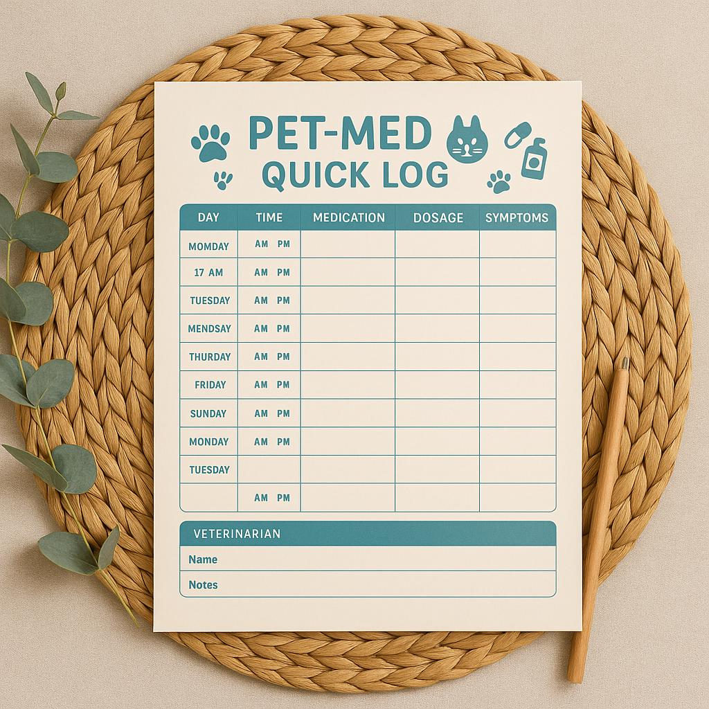 Pet Medication Tracker Printable PDF & Word | Dog and Cat AM/PM Med Log ...