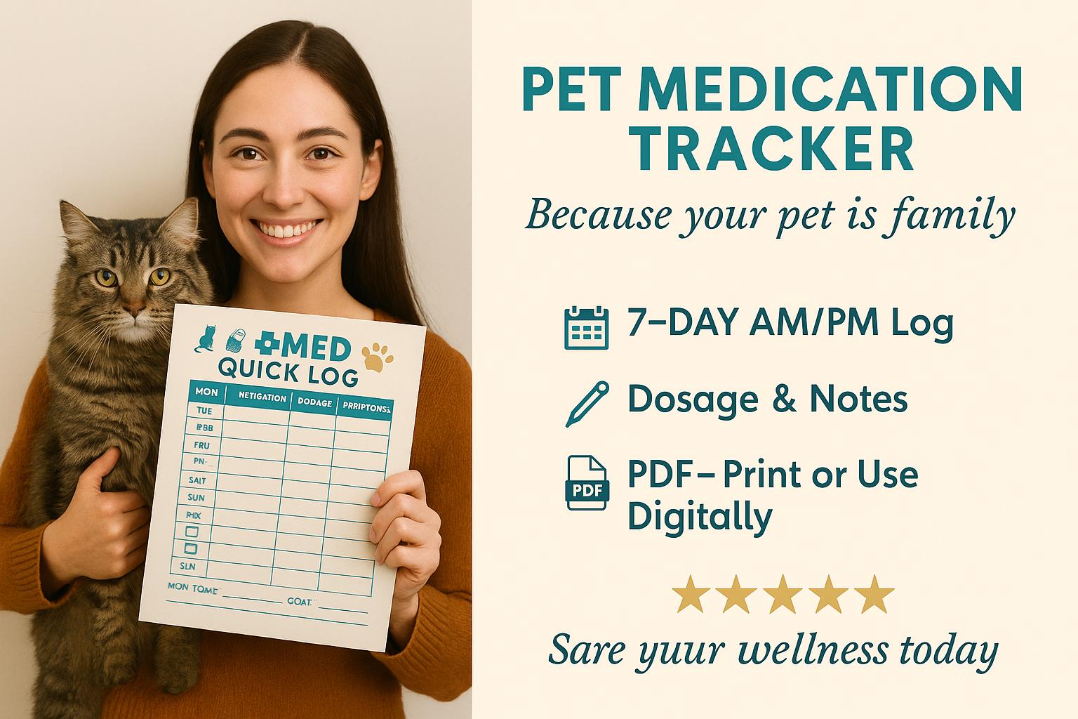 Pet Medication Tracker Printable PDF & Word | Dog and Cat AM/PM Med Log ...