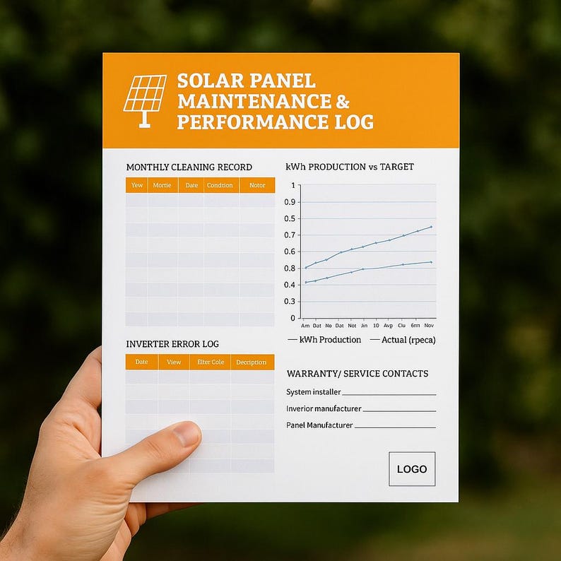 Solar Panel Maintenance Logbook | Printable PDF & Editable PPTX ...