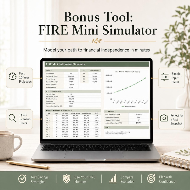 FIRE Retirement Planner Excel Template | Early Retirement Calculator ...