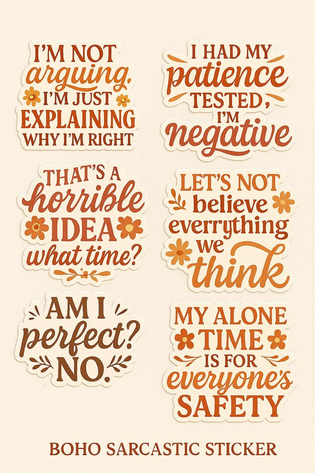 25 Boho Sarcastic PNG Stickers | Funny Quote Bundle | 2000x2000px | Pay ...