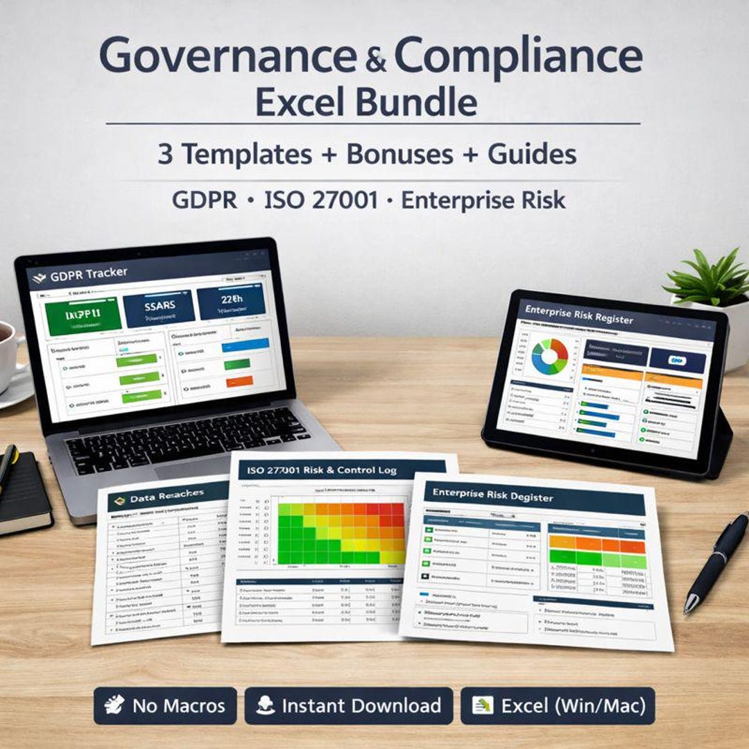 Governance & Compliance Excel Bundle 3-in-1| GDPR Tracker, ISO 27001 ...