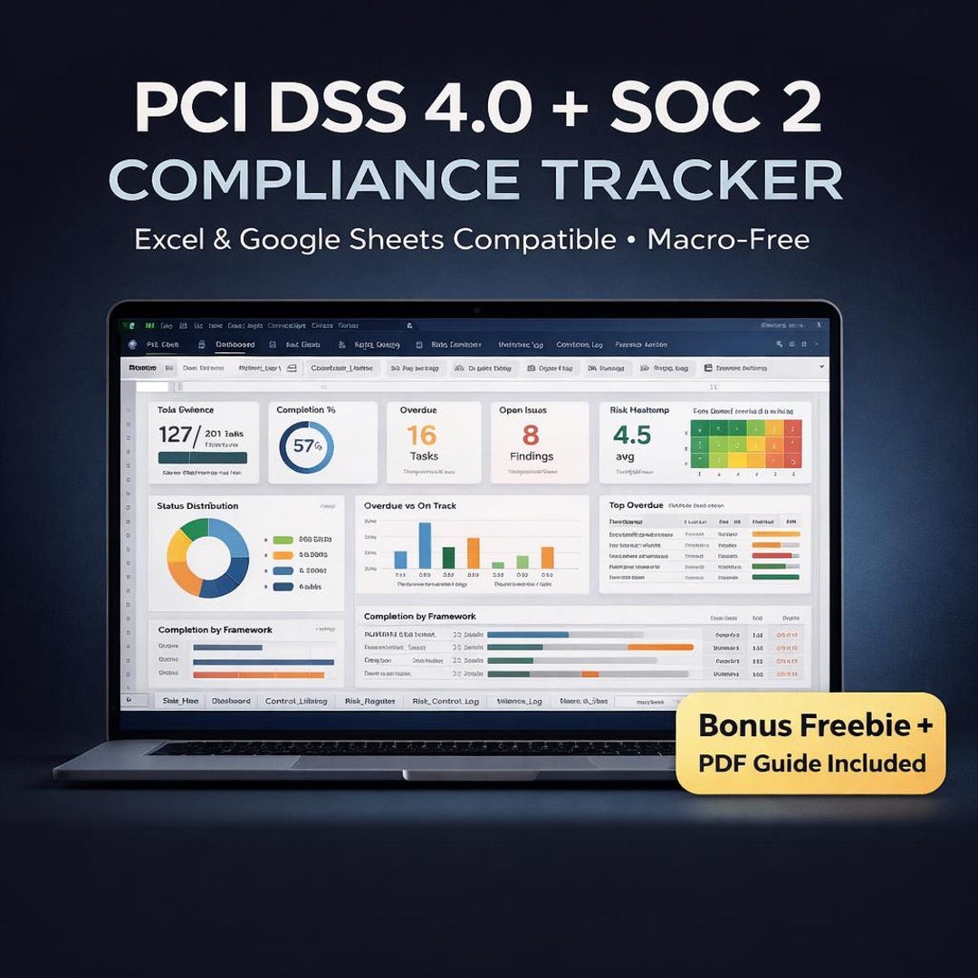 PCI DSS 4.0 + SOC 2 Compliance Tracker Template | Excel & Google Sheets ...