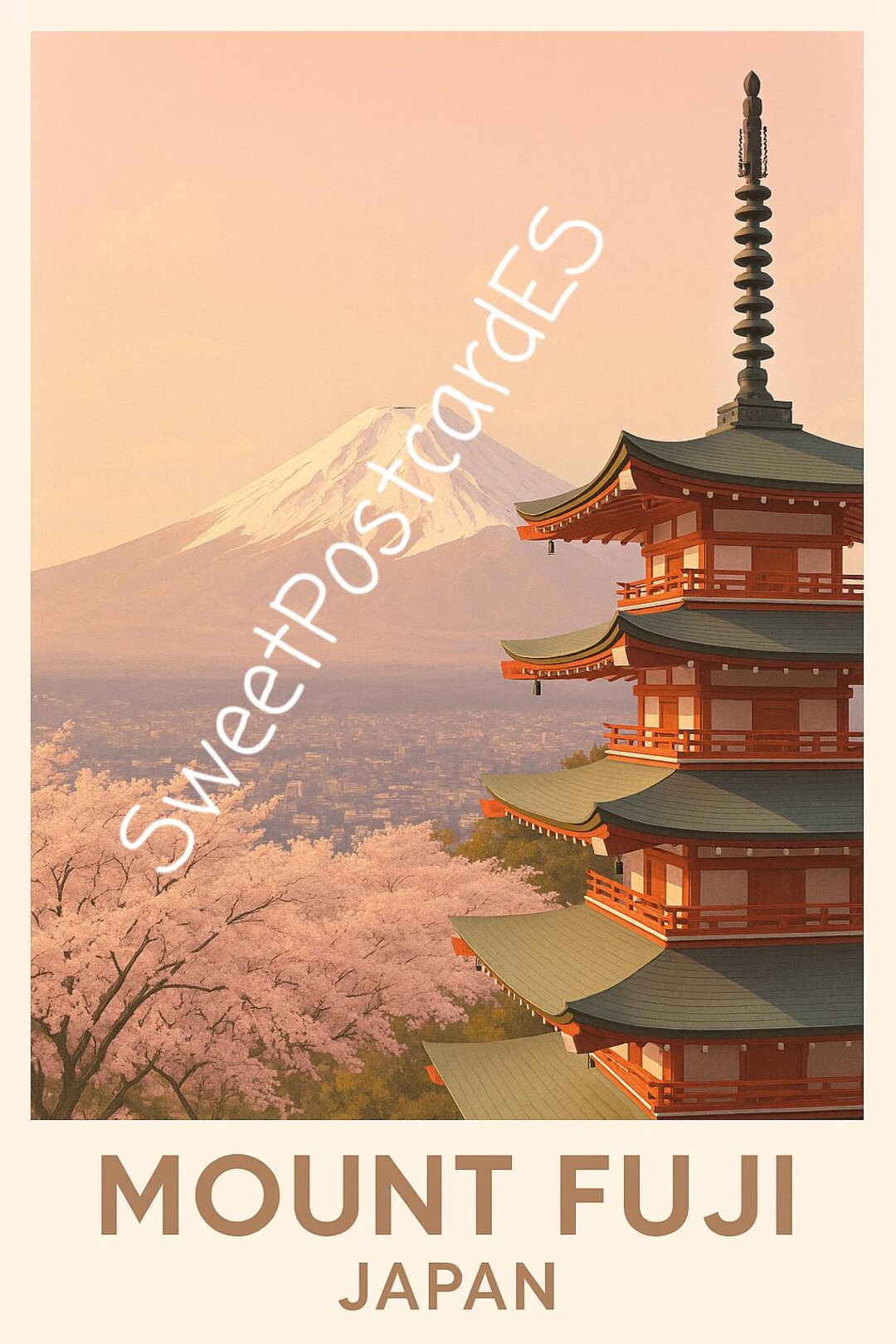 Mount Fuji Japan Digital Travel Poster | Printable Wall Art PNG ...