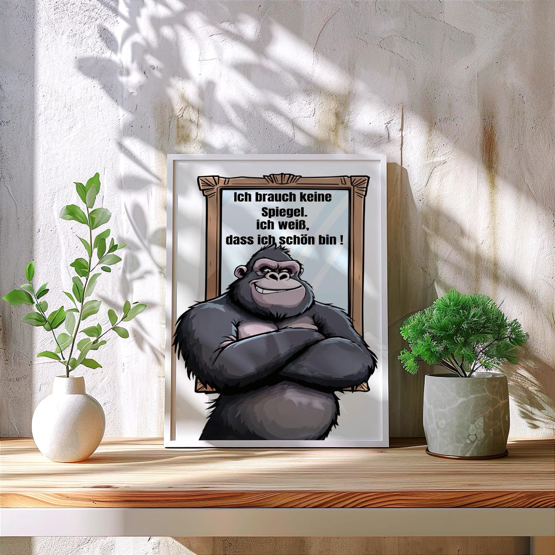 Funny Monkey Poster "i Don't Need Mirrors" Cartoon Gorillafun Wall ...
