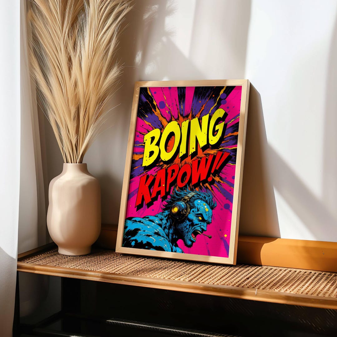 Comic BOING KAPOW Poster – Pop Art Superhero Typography • Digital ...