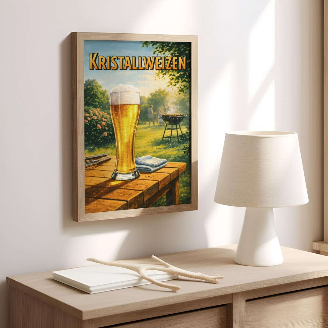 Kristallweizen Poster Beer Retro – Wheat Glass Wall Art Bar Art Print ...