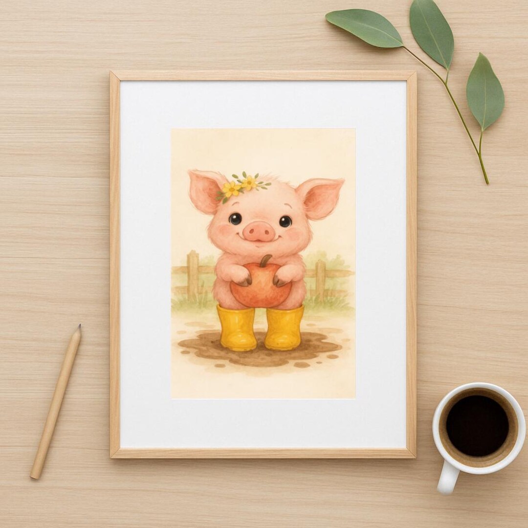 Cute Piglet in Boots Poster • Digital Farm Animal Nursery Art ...