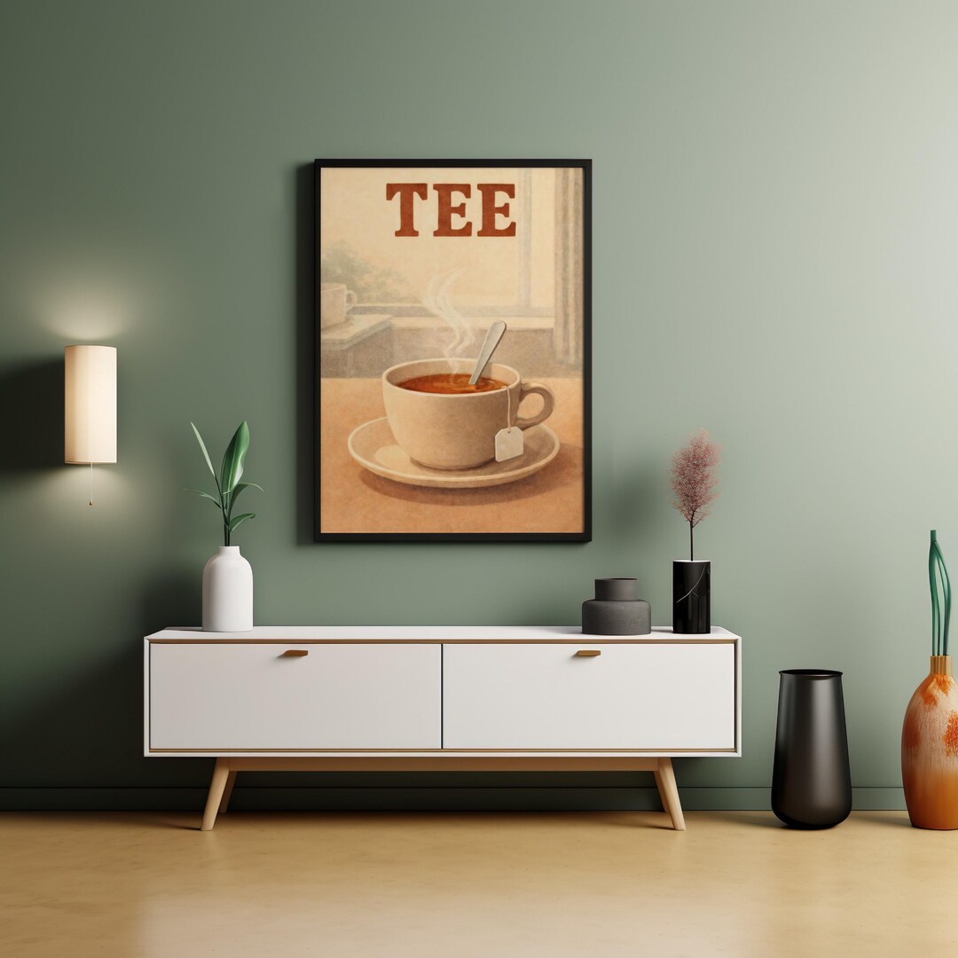 Retro Tea Poster for Kitchen – Tea Cup Still Life Wall Art – Calm ...