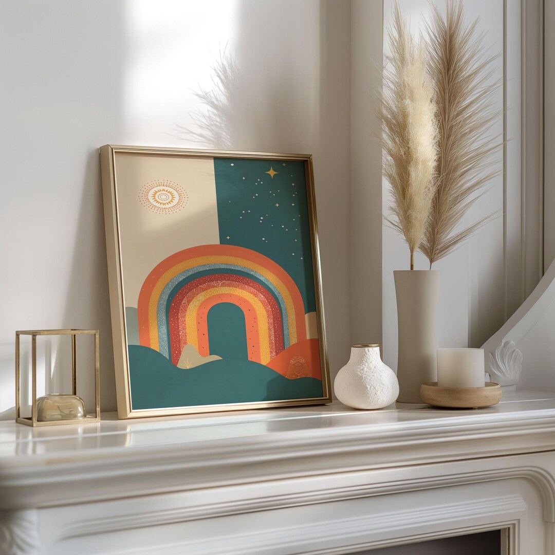 Boho Rainbow Poster Sun Moon – Boho Wall Art Abstract Sky Illustration ...
