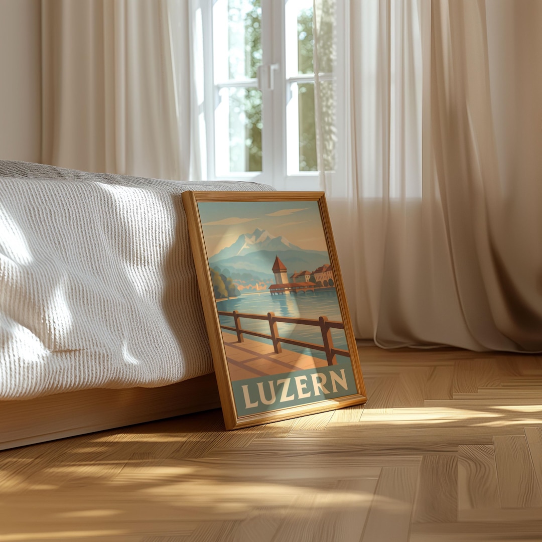 Lucerne Poster City View – Switzerland Lake Bridge Mountains Retro ...