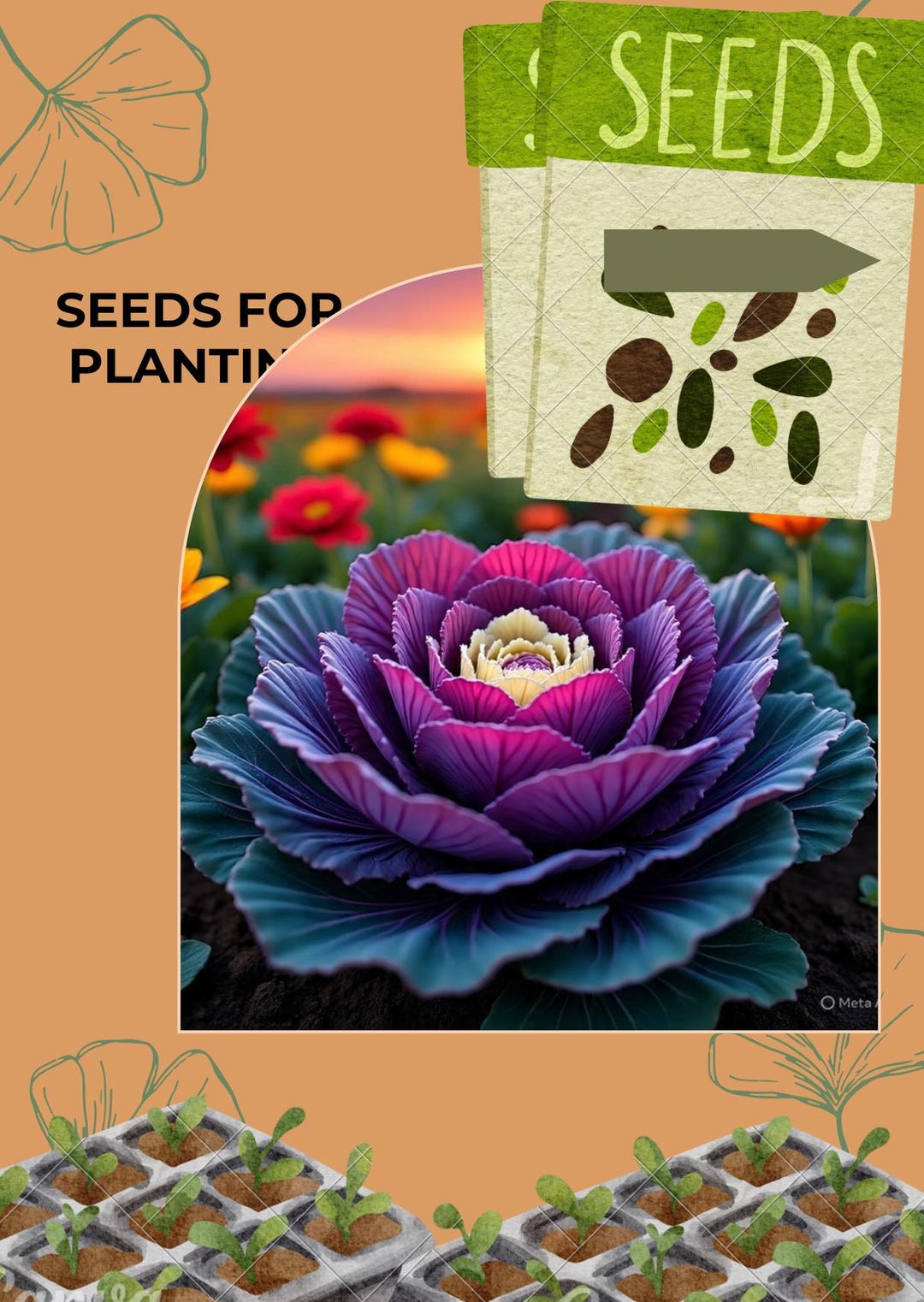 Flowering Cabbage Sunset Annual Seeds, Ornamental Cabbage Sunset (50 ...