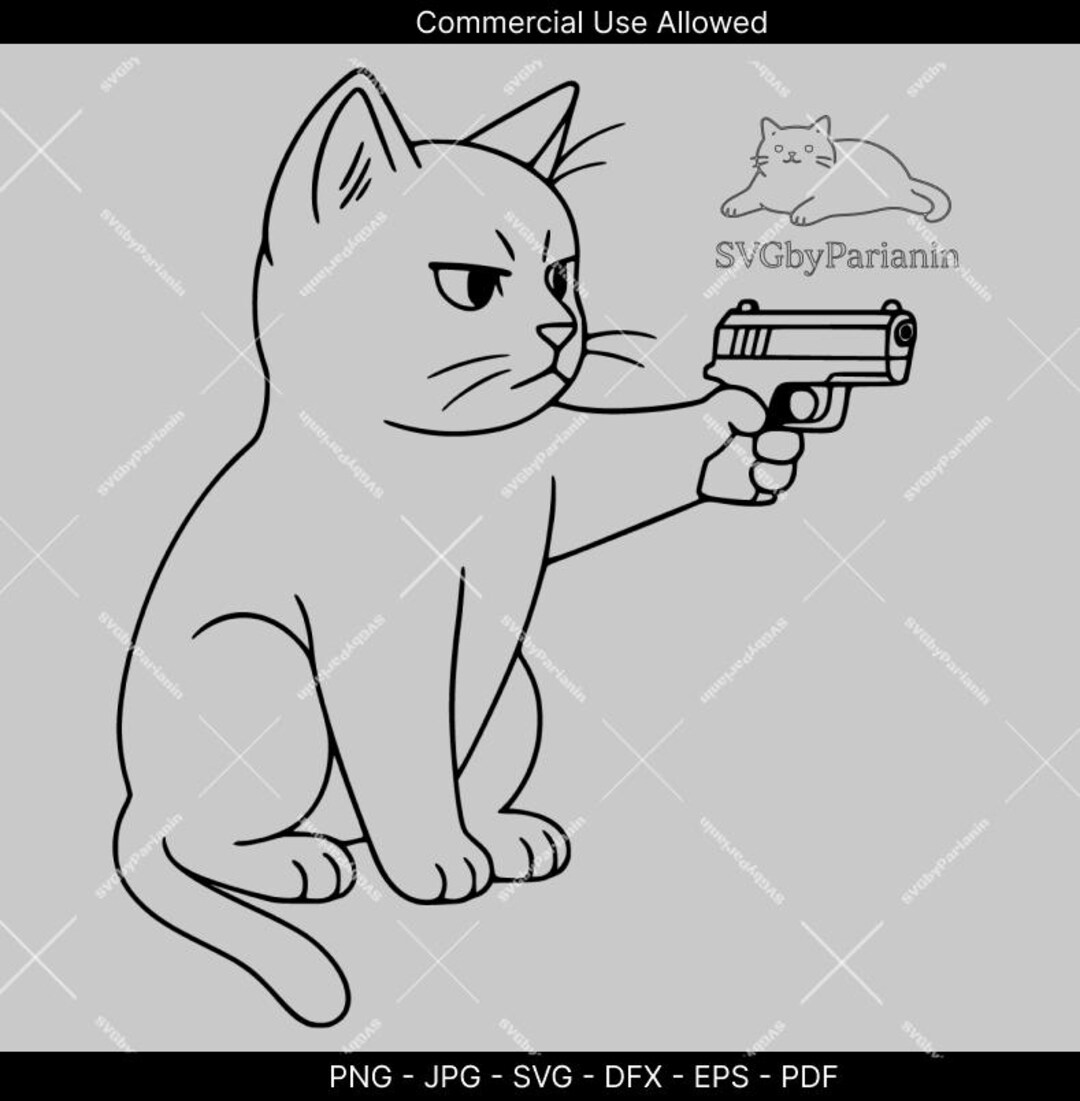 Grumpy Cat With Gun SVG | Funny Cat Meme Clipart | Instant Download ...