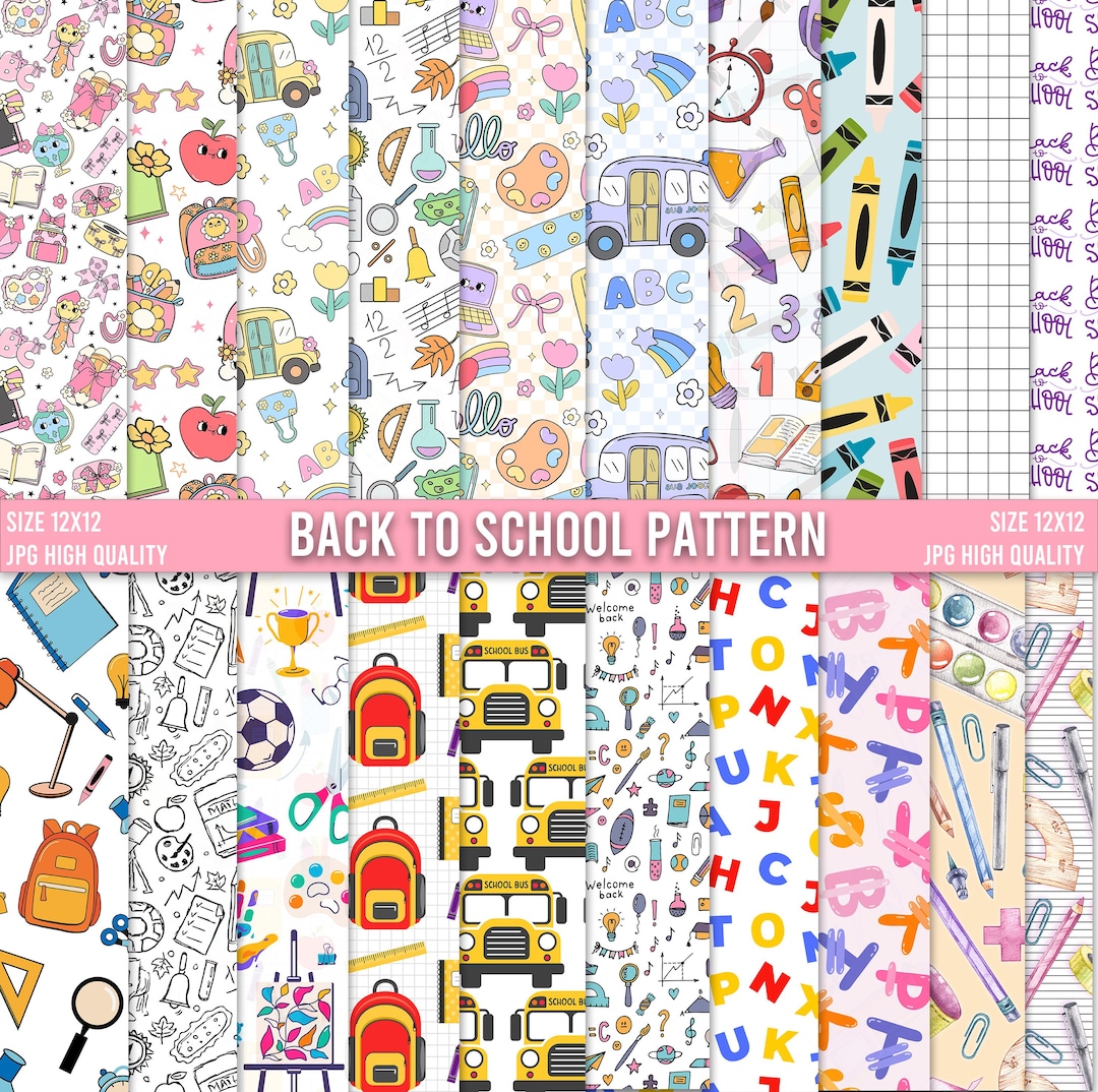 Back to School Seamless Patterns, Back to School Digital Papers ...